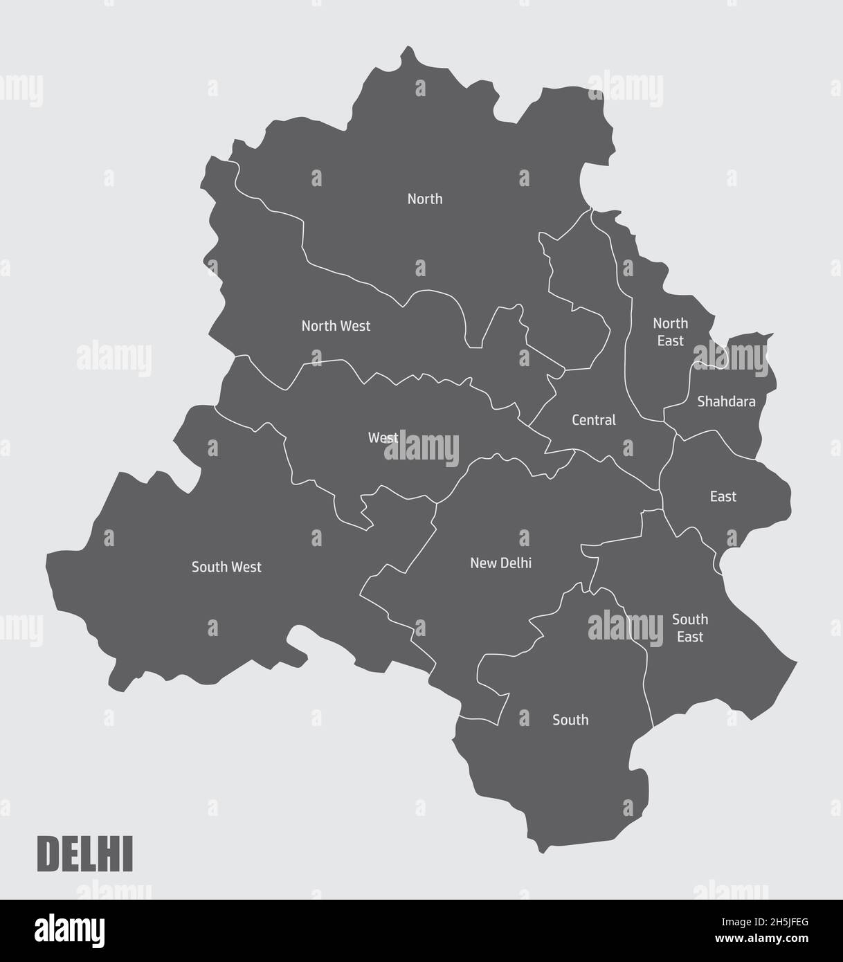 Delhi city administrative map with labels, India Stock Vector Image ...