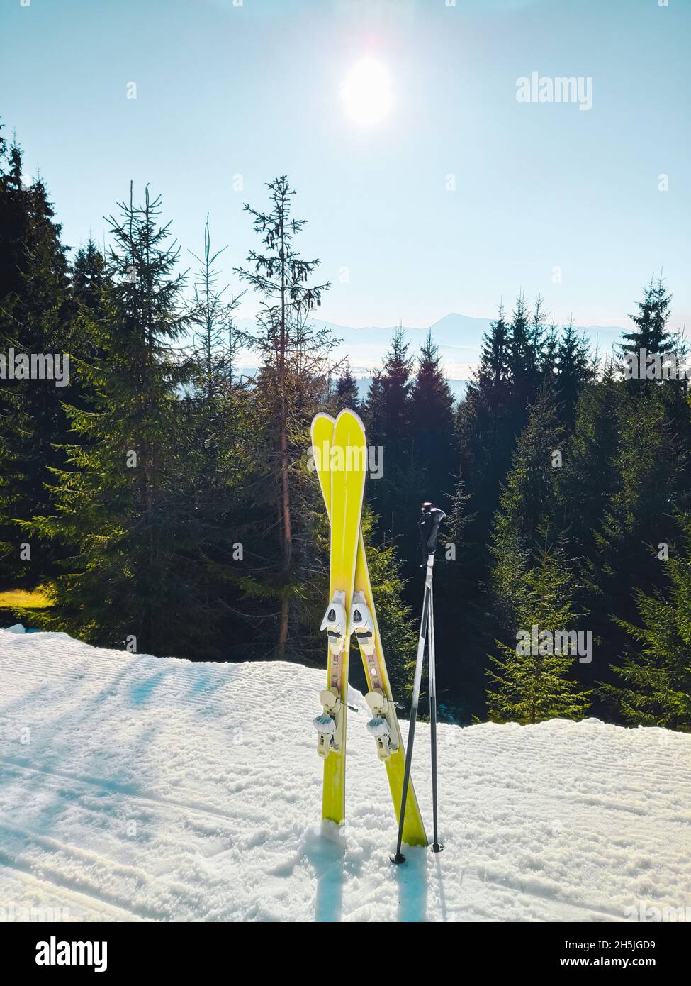 picture of skies stick in snow winter mountains vacation Stock Photo ...