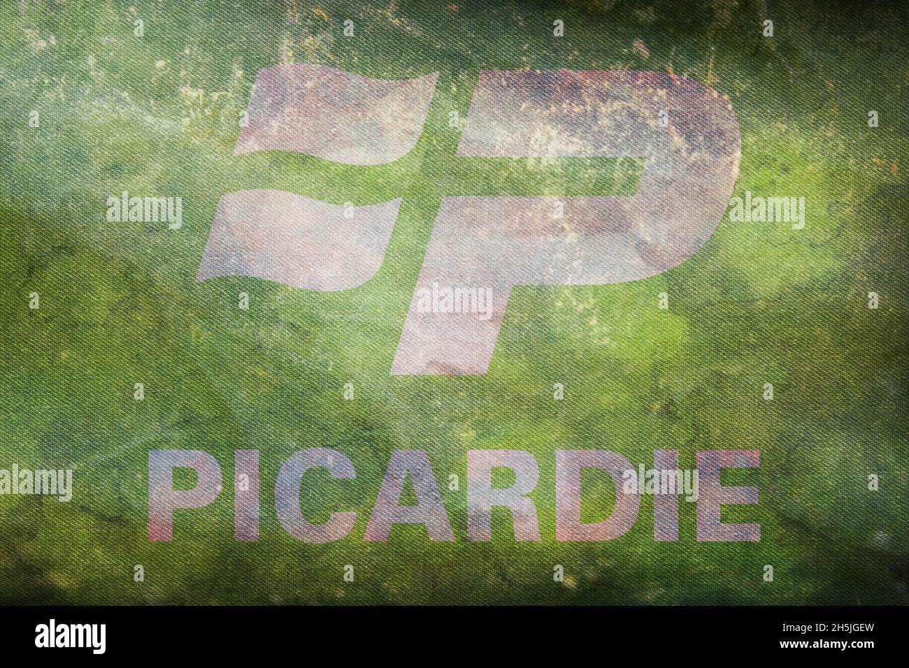 Top view of retroflag former Region of Picardie, France with grunge ...