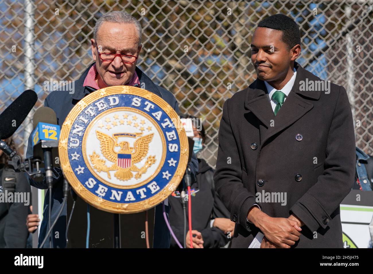 Bronx, USA. 09th Nov, 2021. Senate Majority Leader Chuck Schumer ...