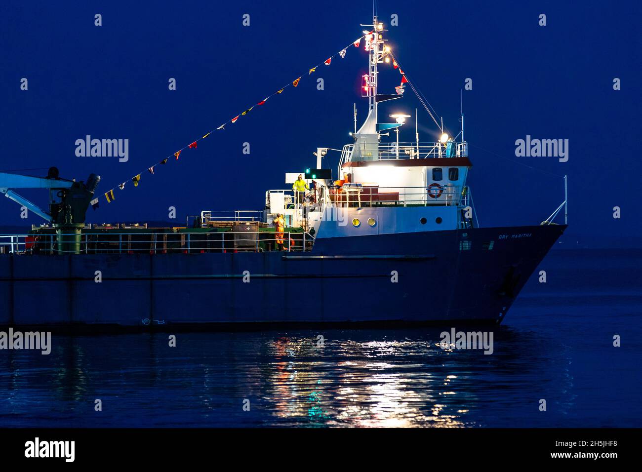 General cargo vessel the Gry Maritha just outside Penzance harbour ...