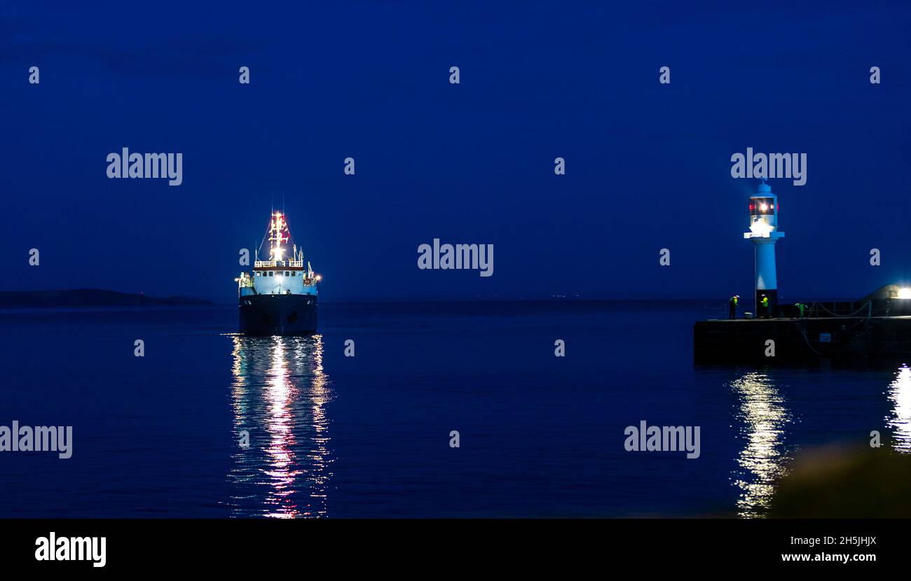 General cargo vessel the Gry Maritha just outside Penzance harbour ...