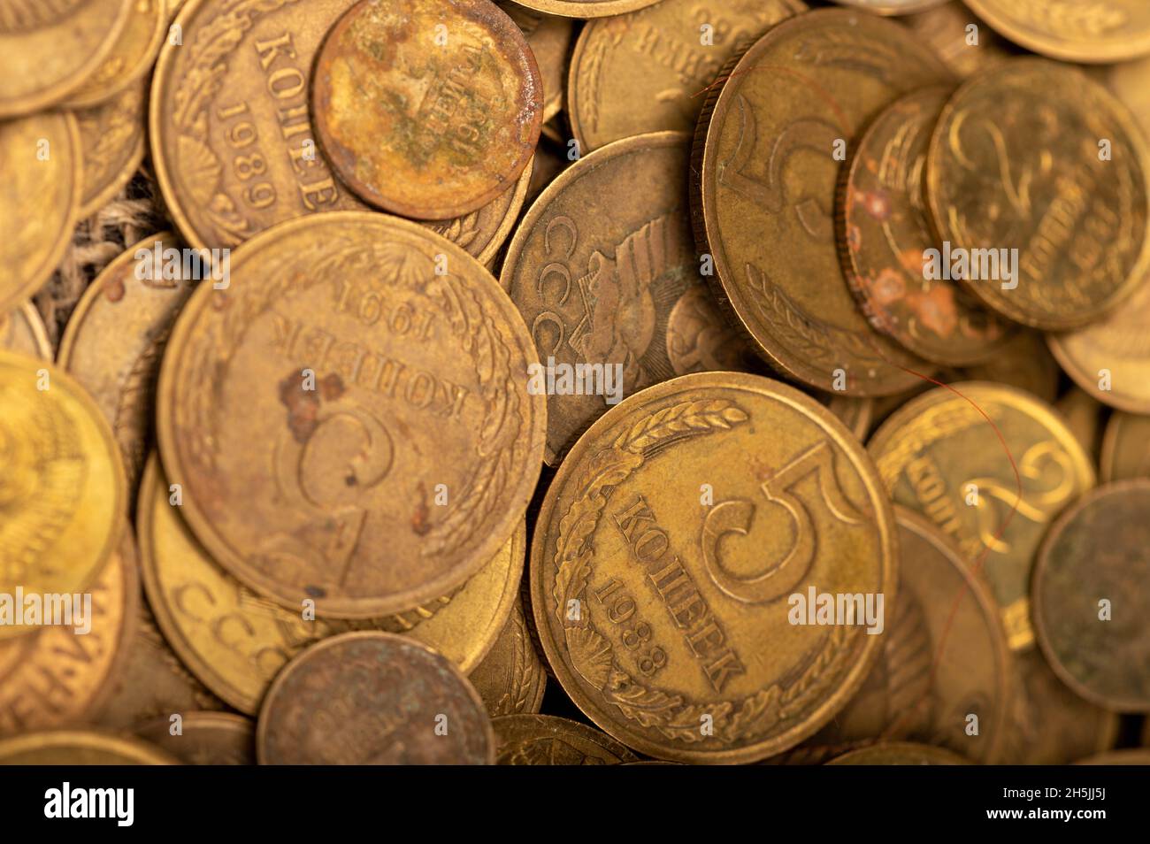 Old coins out of circulation in bulk, background image, close-up ...