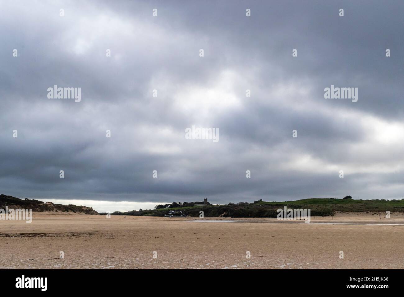 Hayle Towans beach and The Bluff. Large beach and rocks looking out to ...