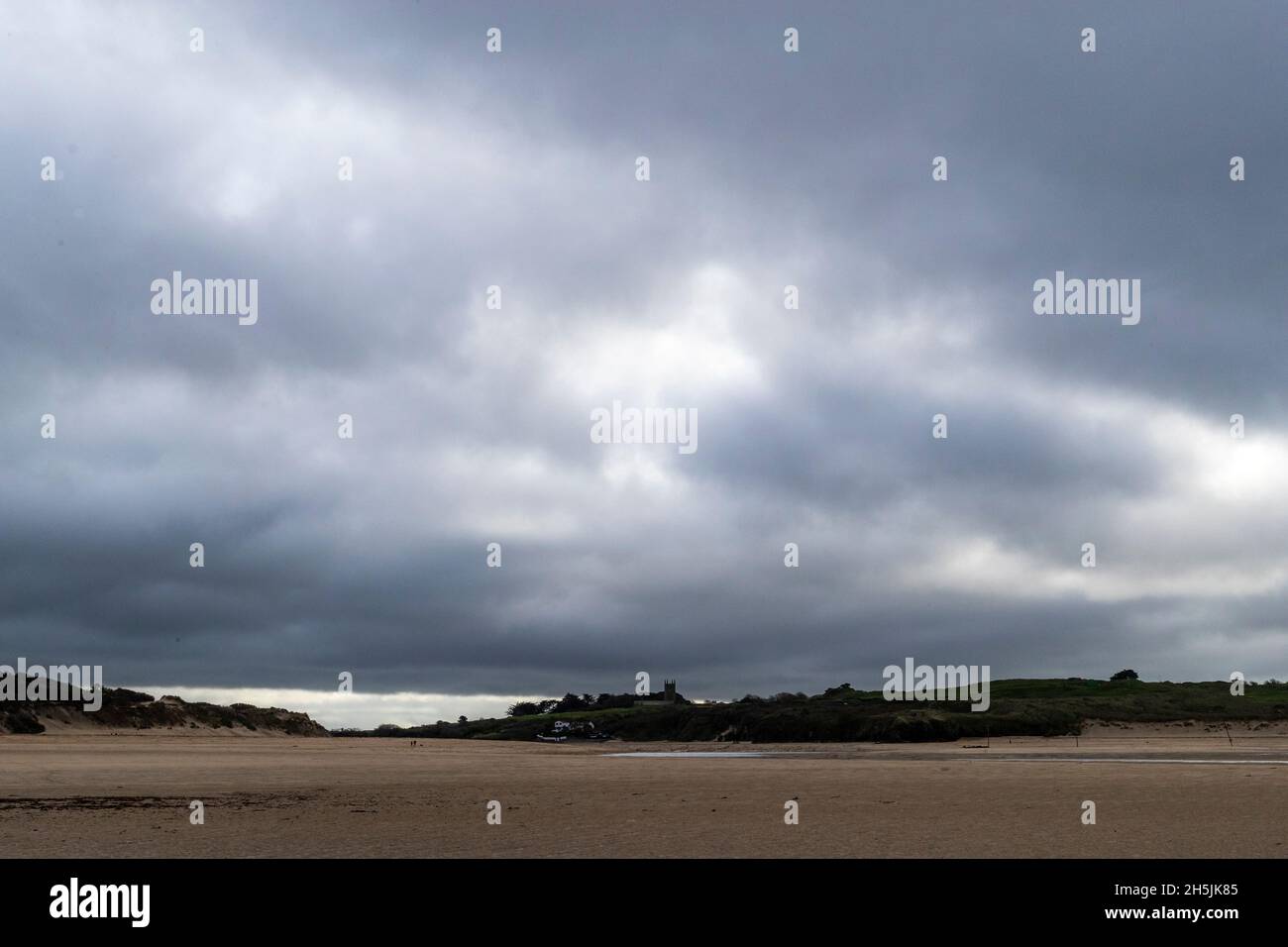 Hayle Towans beach and The Bluff. Large beach and rocks looking out to ...