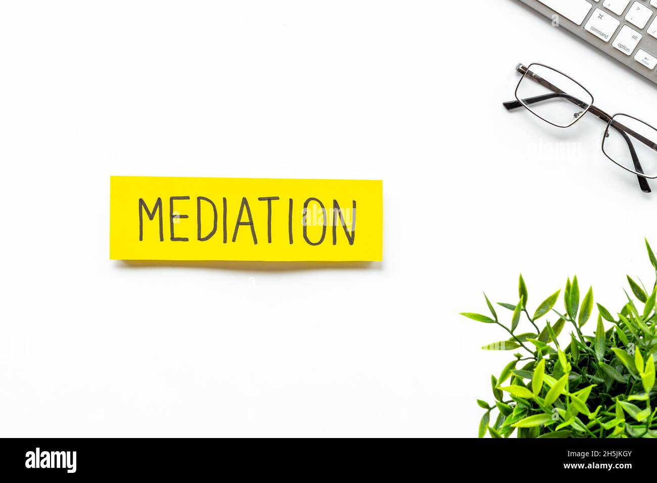Mediation prosses in business. Word mediation on office table, top view ...