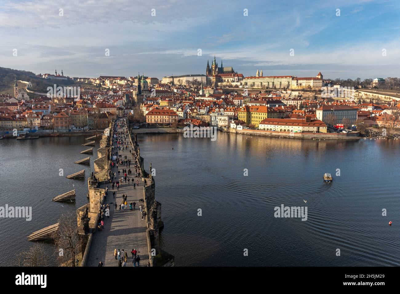 Aerial view of old town with Charles Bridge in Prague. Czech Republic ...