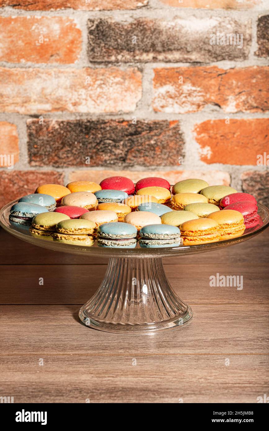 Colorful Macaron Assortment on a Glass Stand Stock Photo - Alamy