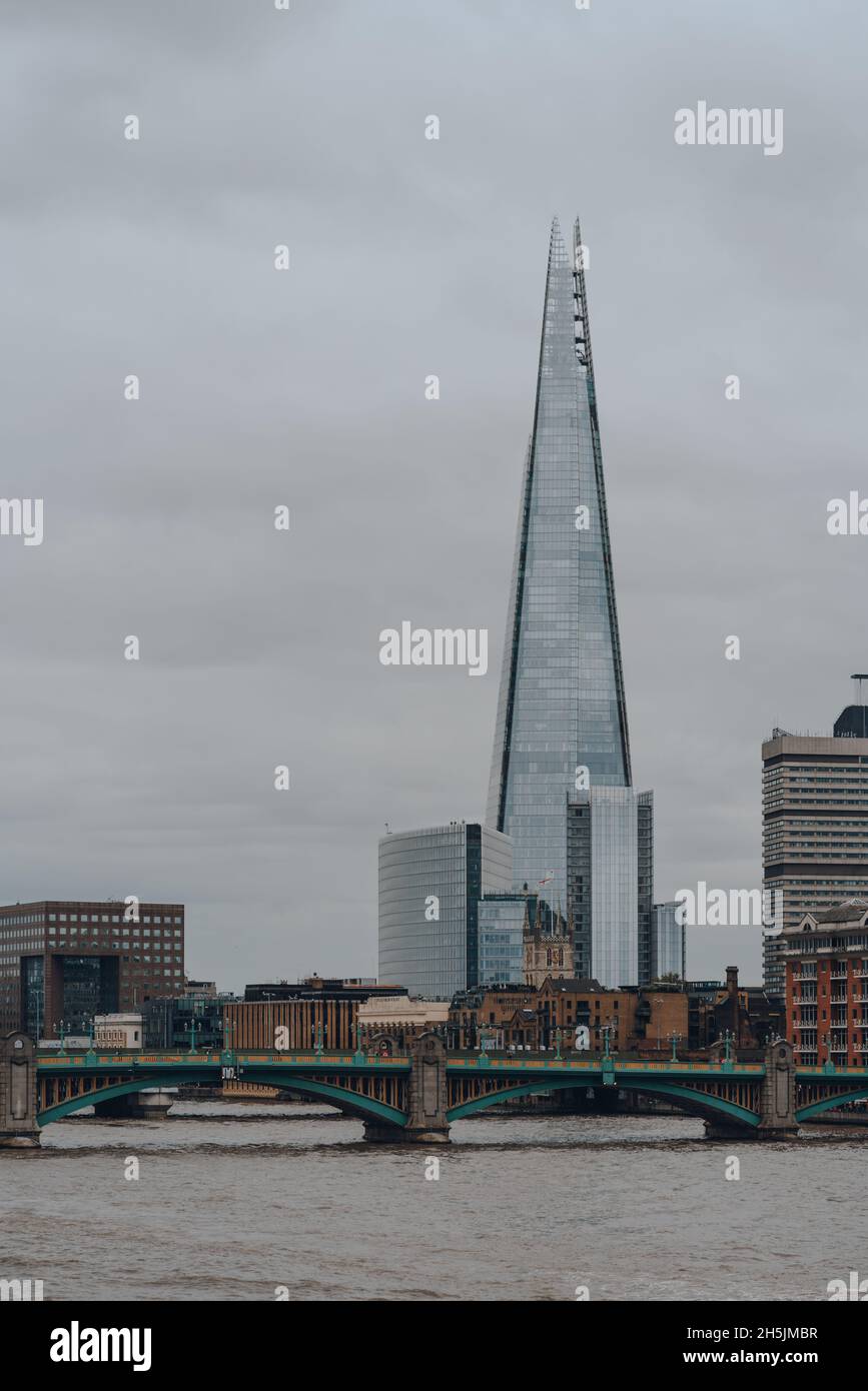 London, UK - October 23, 2021: View of The Shard from the River Thames ...