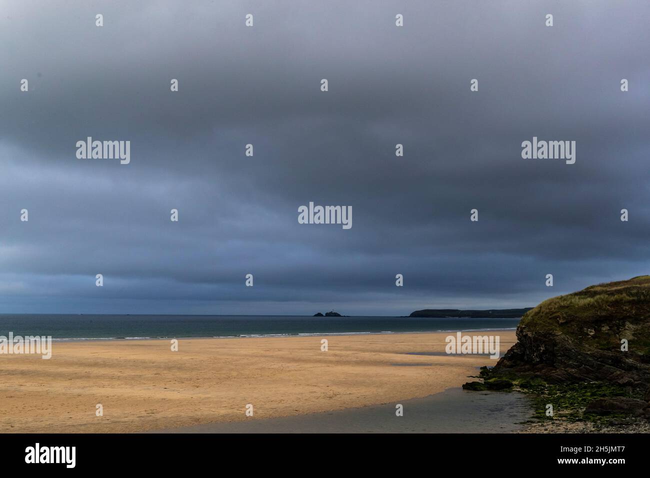 Hayle Towans beach and The Bluff. Large beach and rocks looking out to ...