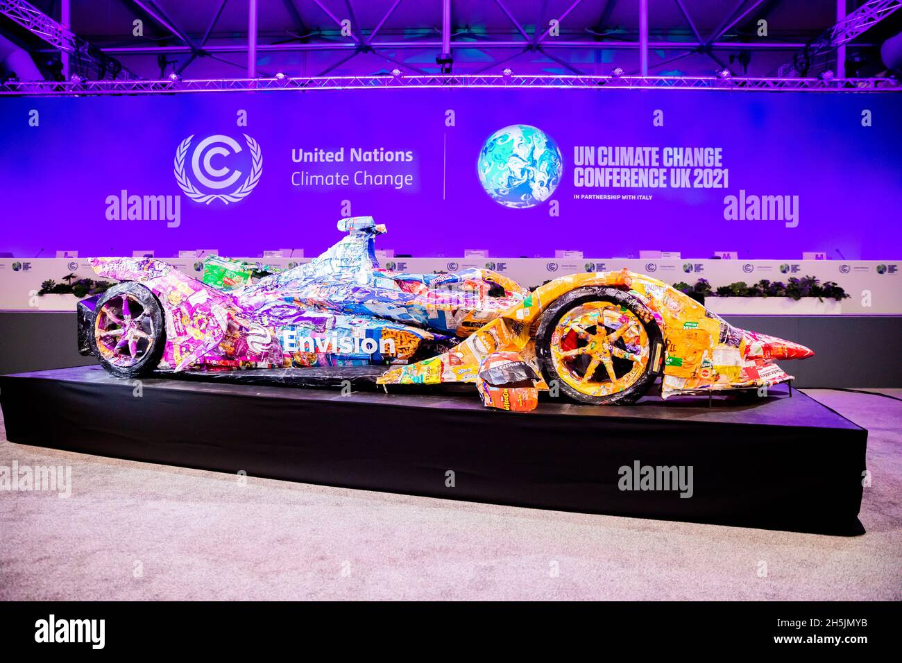 Glasgow, UK. 10th Nov, 2021. A replica of a Formula E racing car made ...