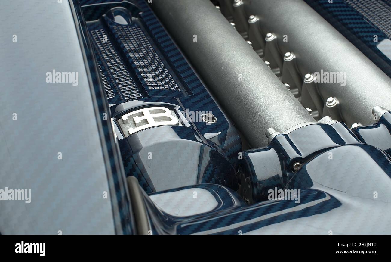 MUNICH, GERMANY - Oct 13, 2021: The details of a Bugatti Veyron Stock ...