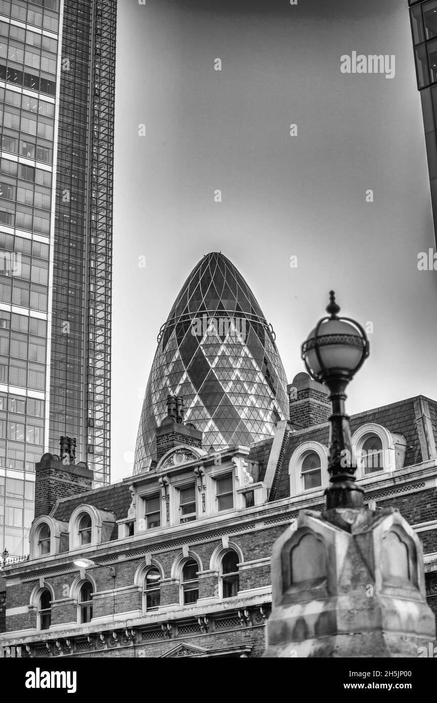 LONDON, UNITED KINGDOM - Jun 30, 2015: A vertical grayscale shot of ...