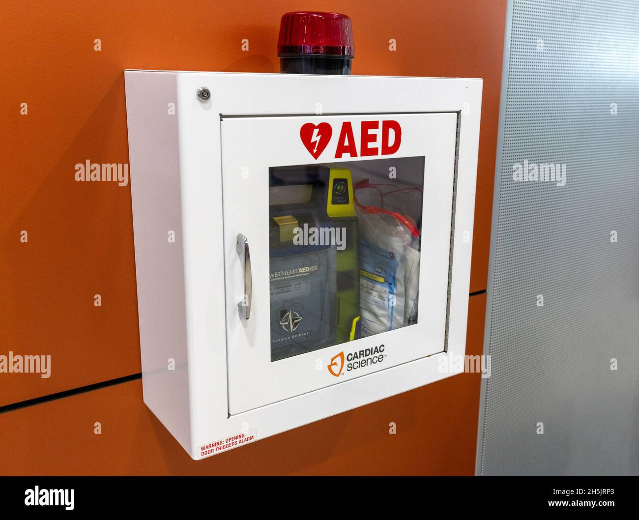 Larnaca, Cyprus - Nov 12. 2019. Box of an Automated External ...