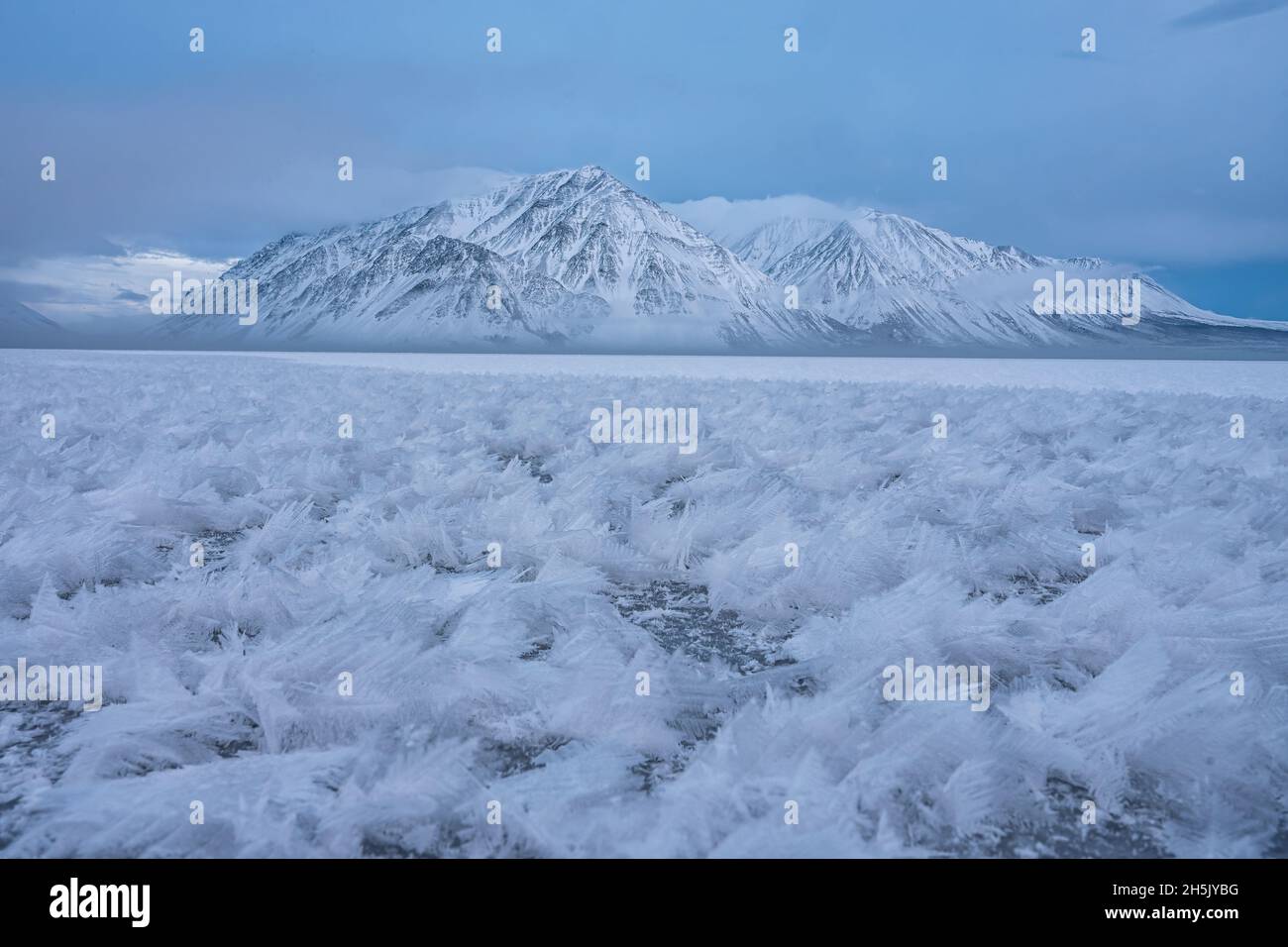 Beautiful winter landscape in the Yukon. The frozen shores of Kathleen ...