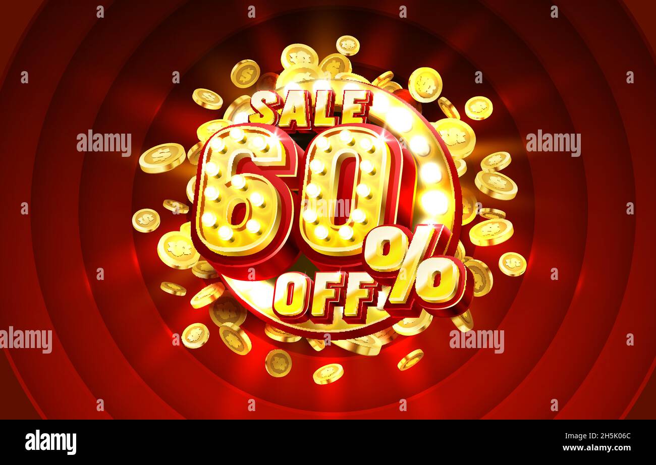 Scene golden 60 sale off text banner. Night Sign. Vector illustration ...