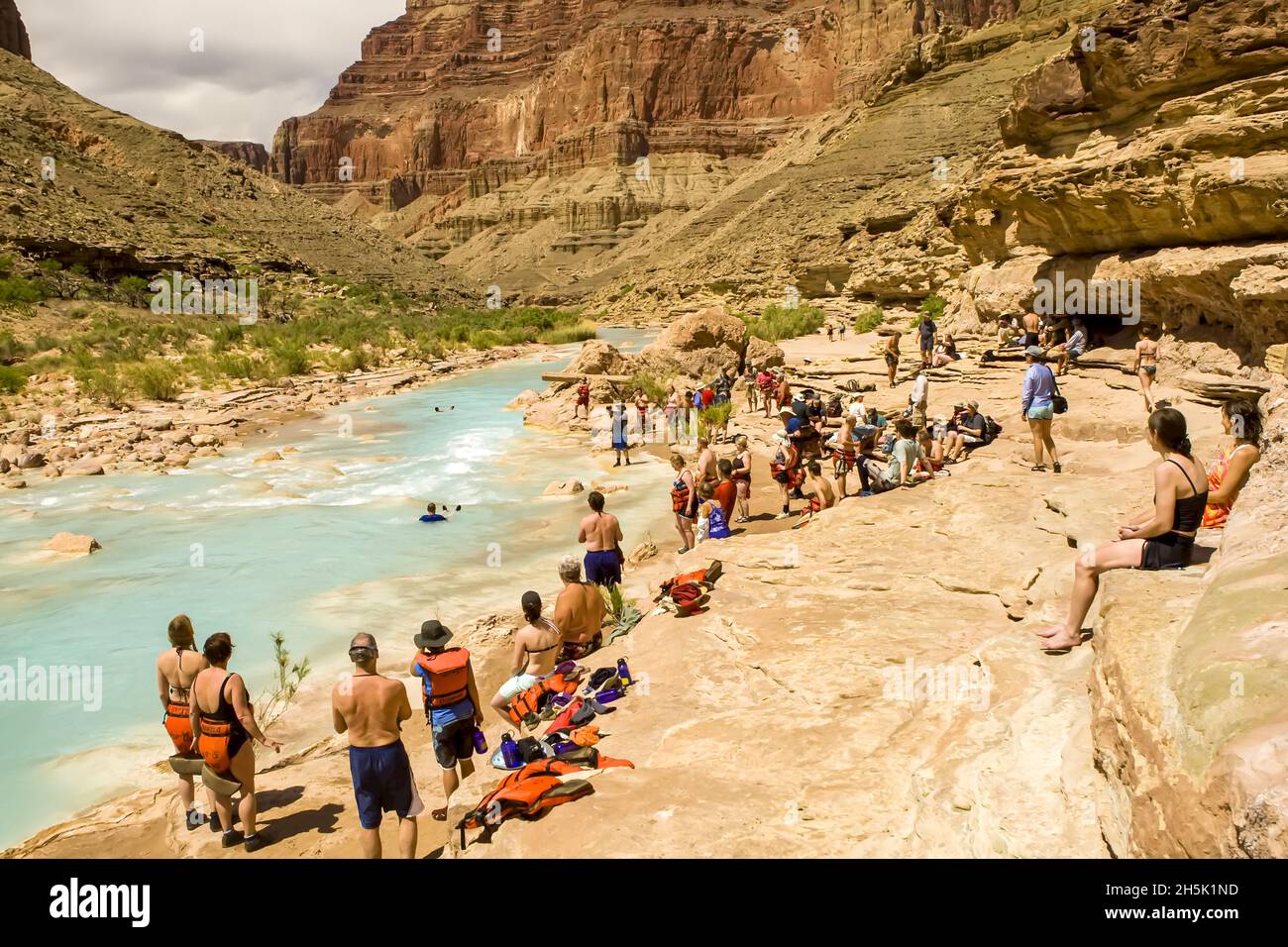 Tourist, River Rafters, Blue water of the Little Colorado River, Grand ...