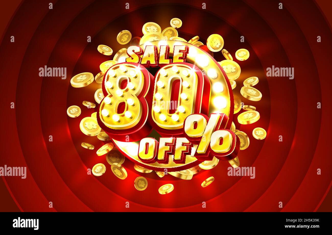 Scene golden 80 sale off text banner. Night Sign. Vector illustration ...