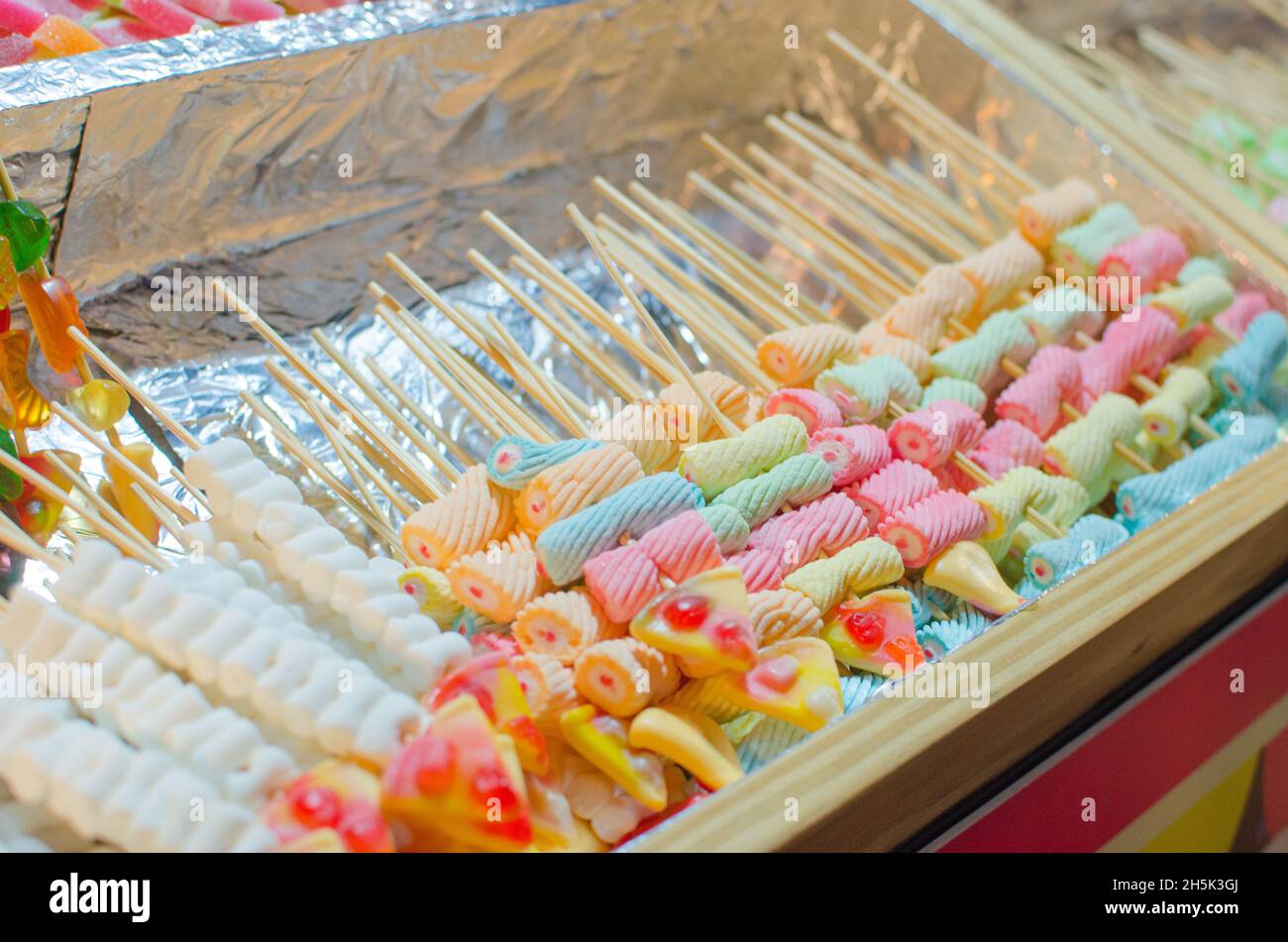 decorative colorful marshmallow on sticks Stock Photo - Alamy