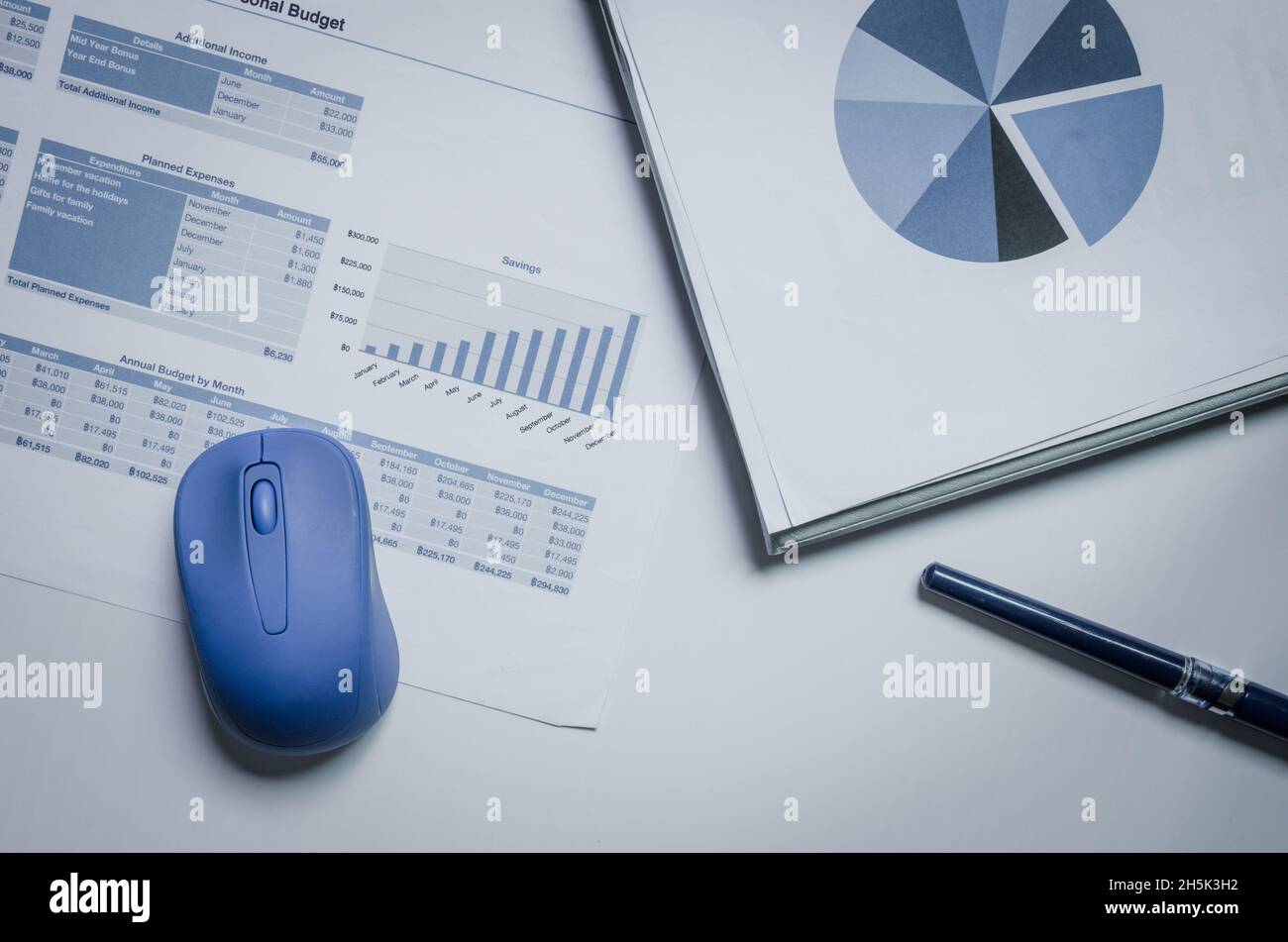 Business of financial analytics desktop with accounting charts and ...