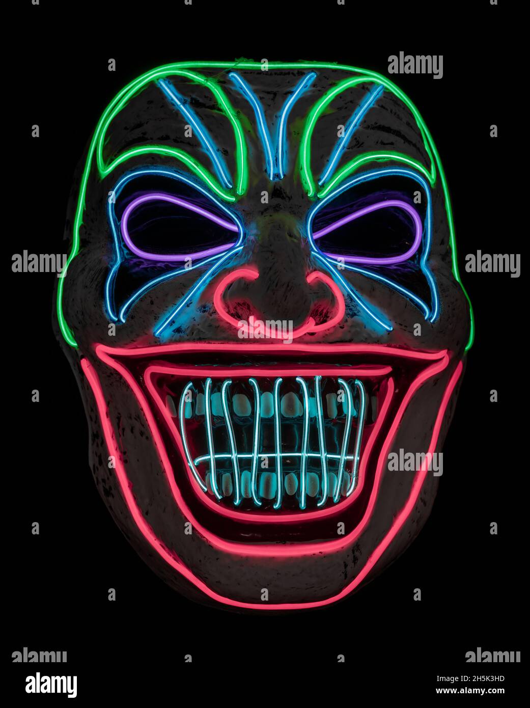LED Clown Cosplay Mask Isolated Against Black Background Stock Photo ...