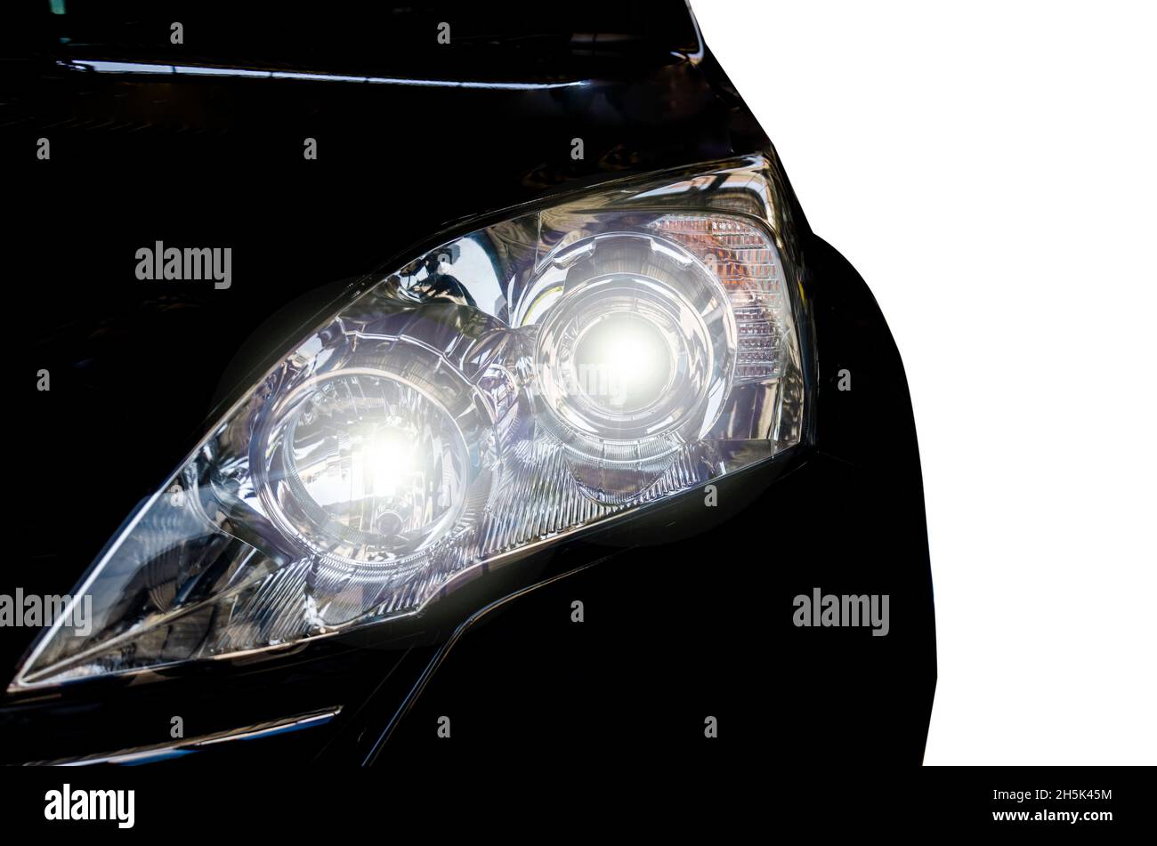 Details of modern car headlights. The system of the car headlights is ...
