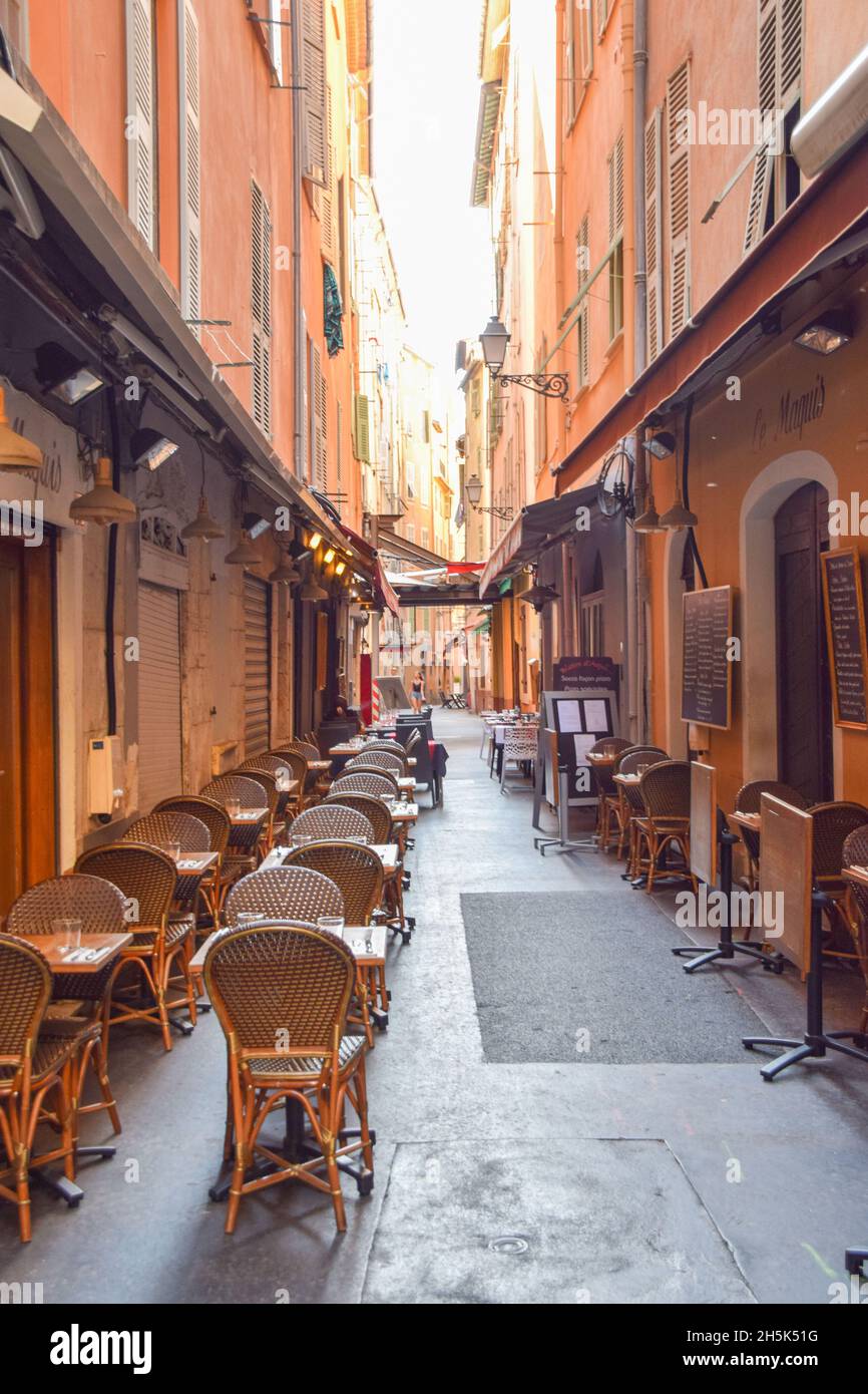 Restaurants and cafes in the Old Town quarter, Nice, South of France ...