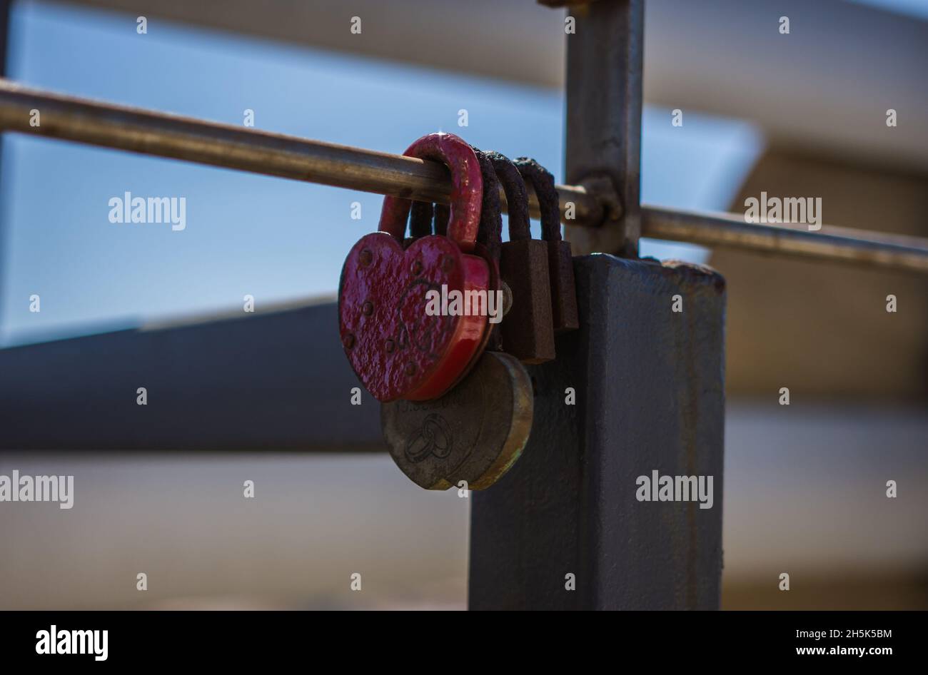 Love locks hanging on a railing hi-res stock photography and images - Alamy
