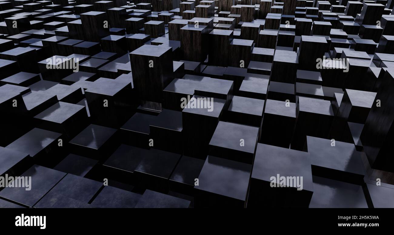 A landscape of metal cubes 3d illustration Stock Photo - Alamy