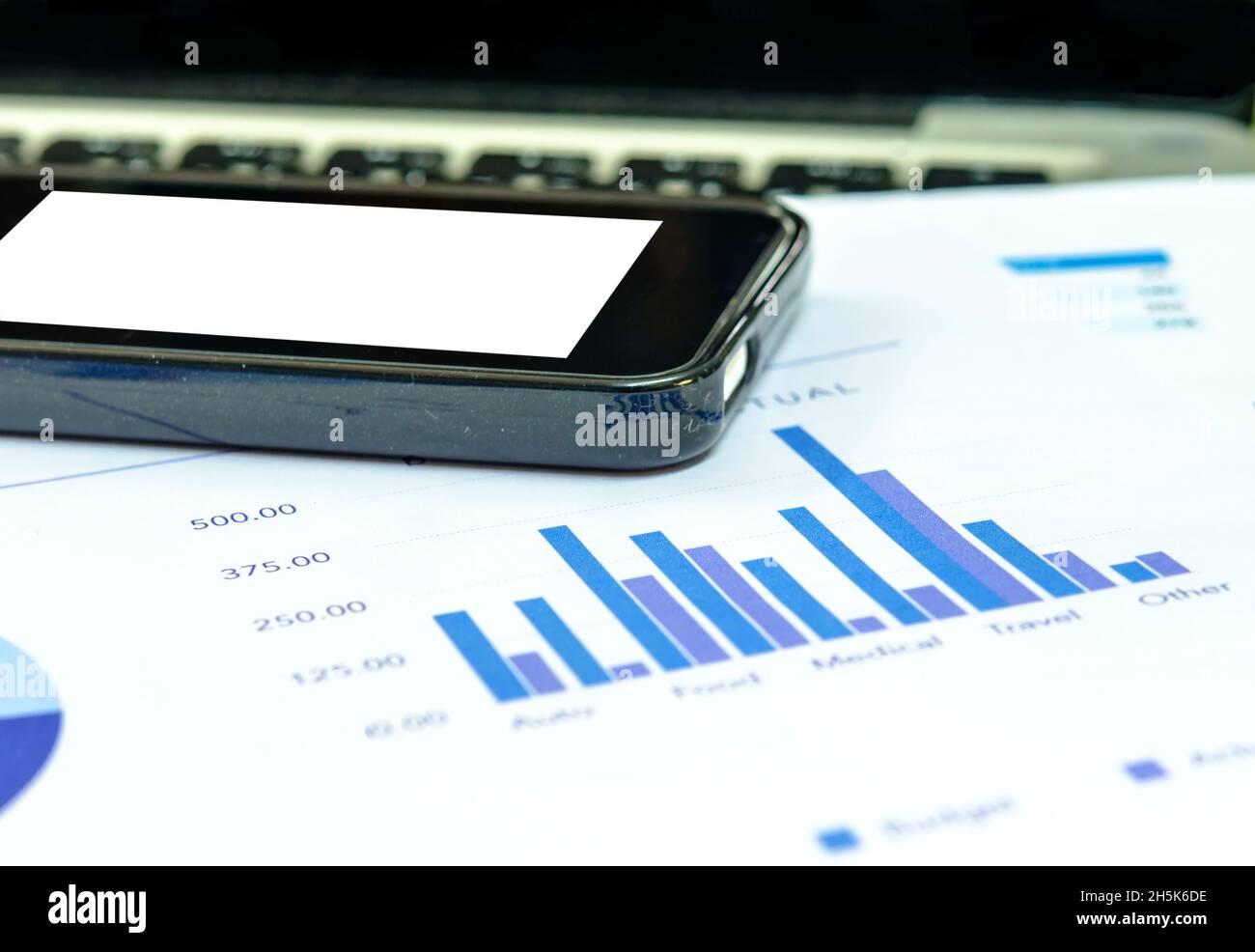 Business of financial analytics desktop with accounting charts and ...