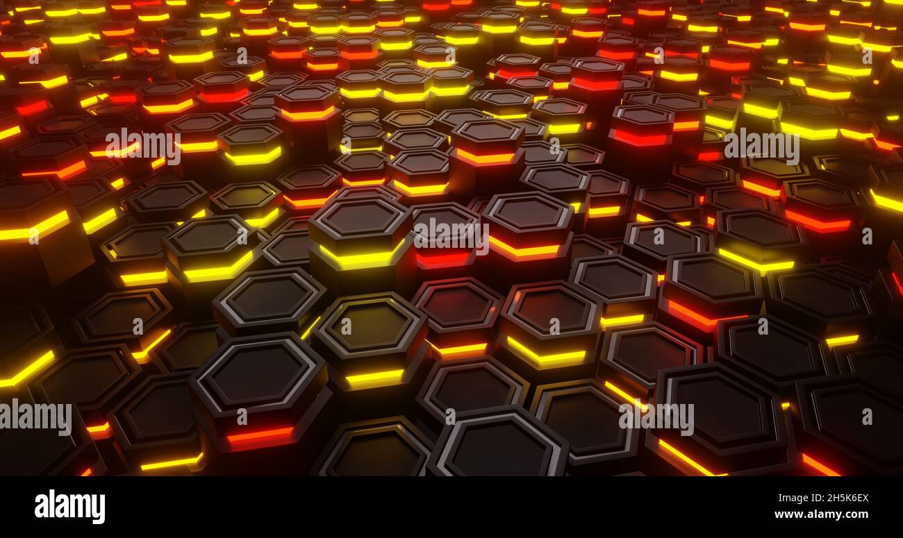 Red and Orange close-up. Hexagon abstract background. hexagonal structure 3d illustration Stock ...