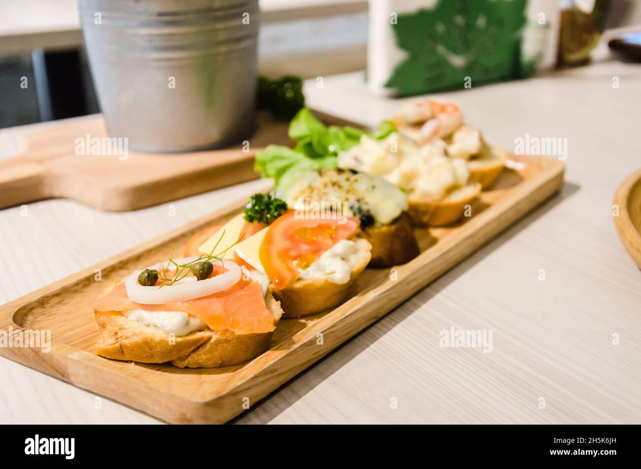 Salmon Bread Mayonnaise as appetizers Stock Photo - Alamy