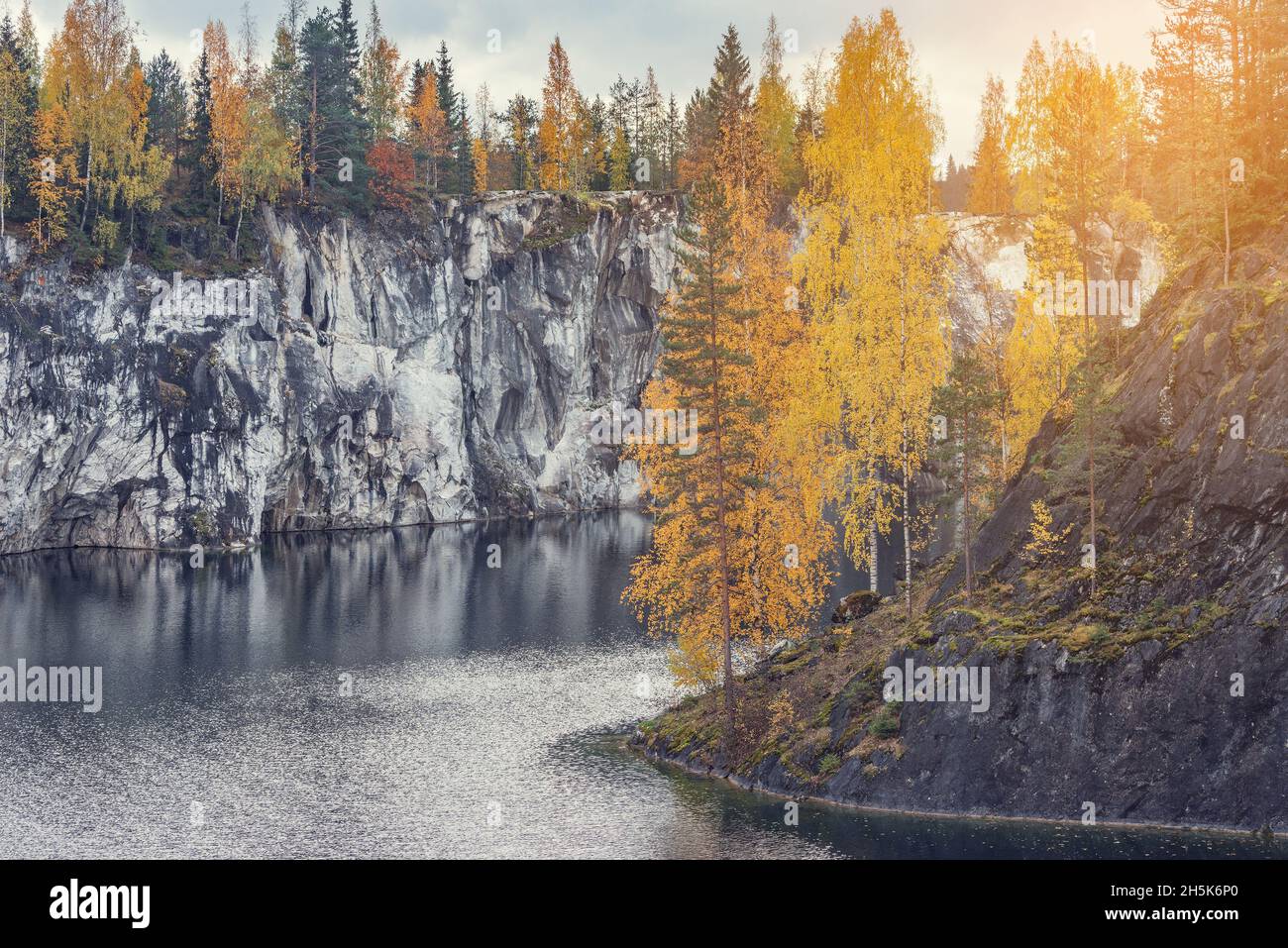 Lake in the deep marble canyon. Ruskeala Mountain Park. Republic of ...