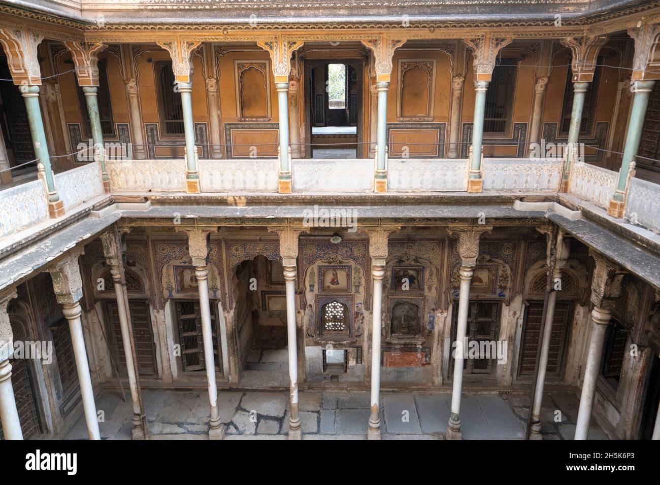 Internal balcony around the courtyard of a Painted Haveli; Nawalgarh ...
