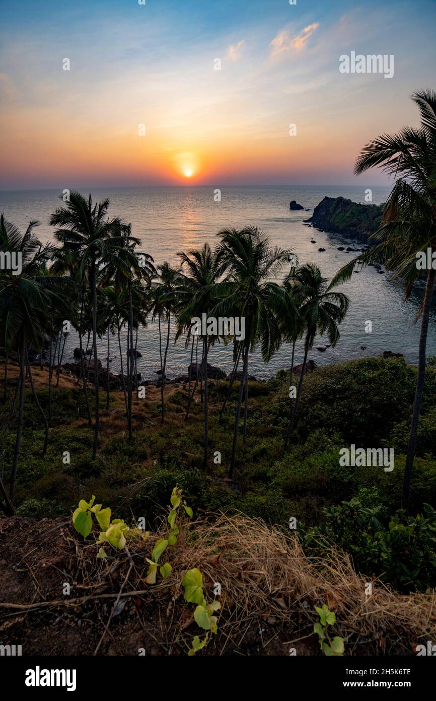 Sunset over the Arabian Sea from Cabo Serai over Cabo de Rama Beach ...