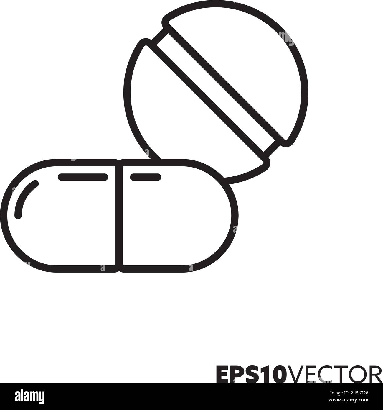 Medical capsule and tablet line icon. Outline symbol of pharmaceuticals ...