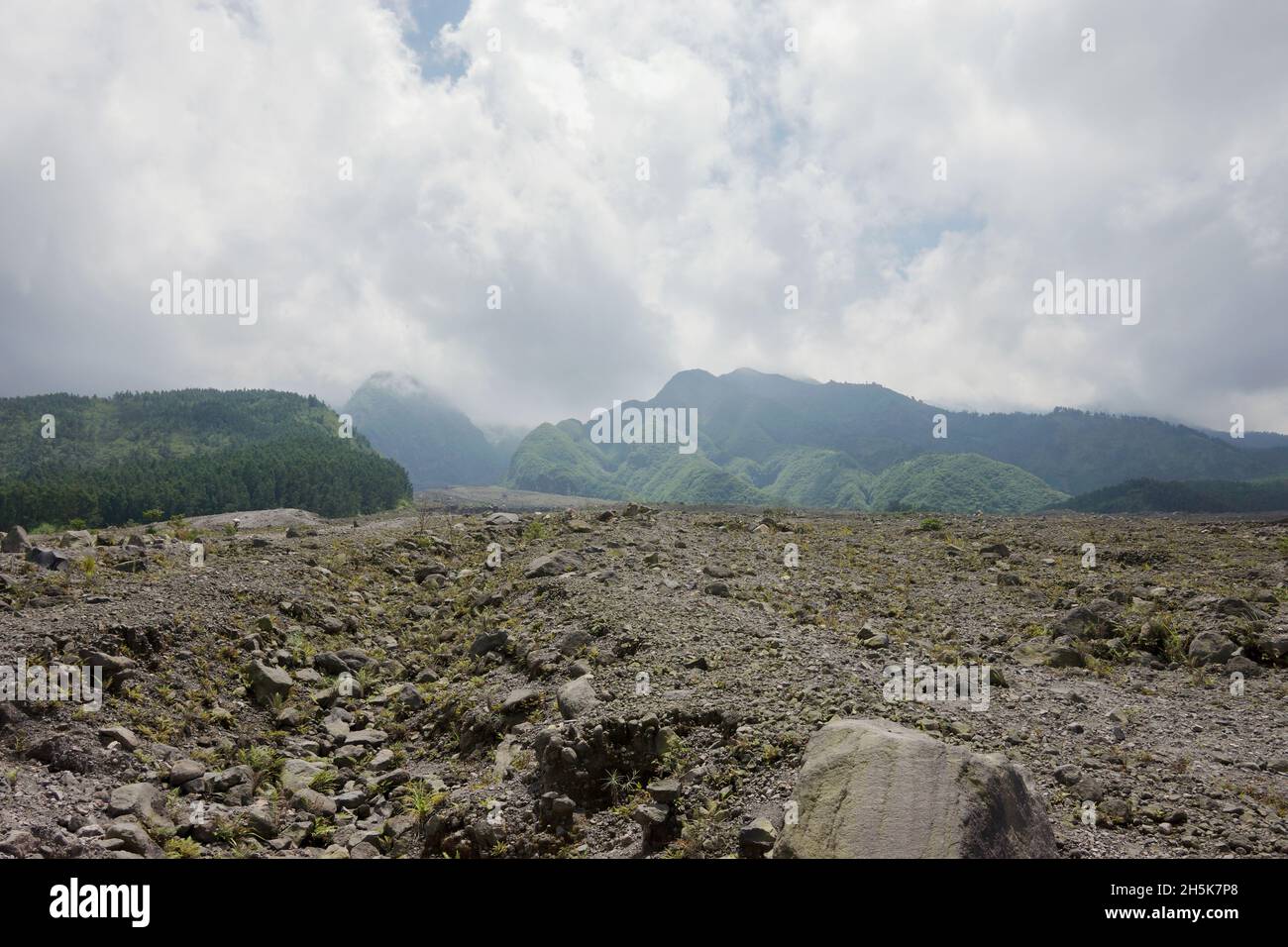 Mount Merapi landscape with clouds in blue sky background viewed from ...