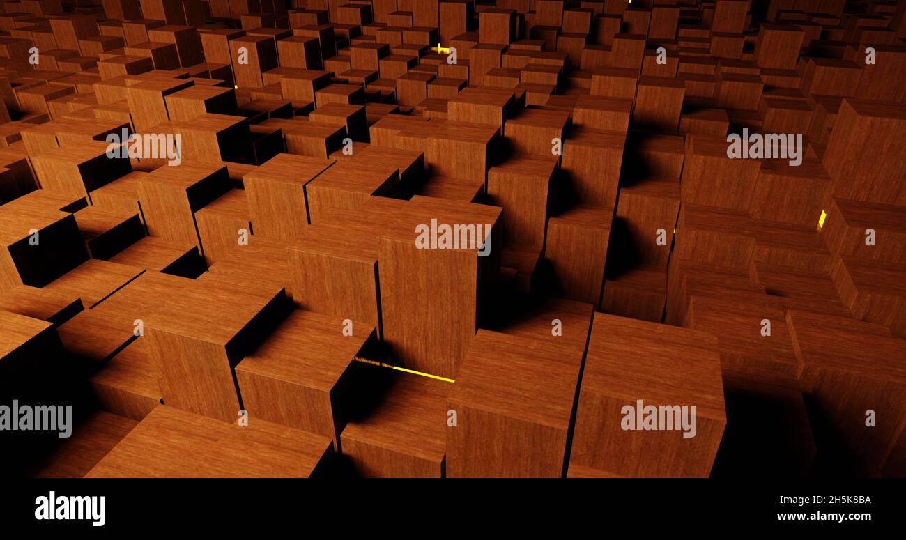 The landscape of cubes made of wood 3d illustration Stock Photo - Alamy