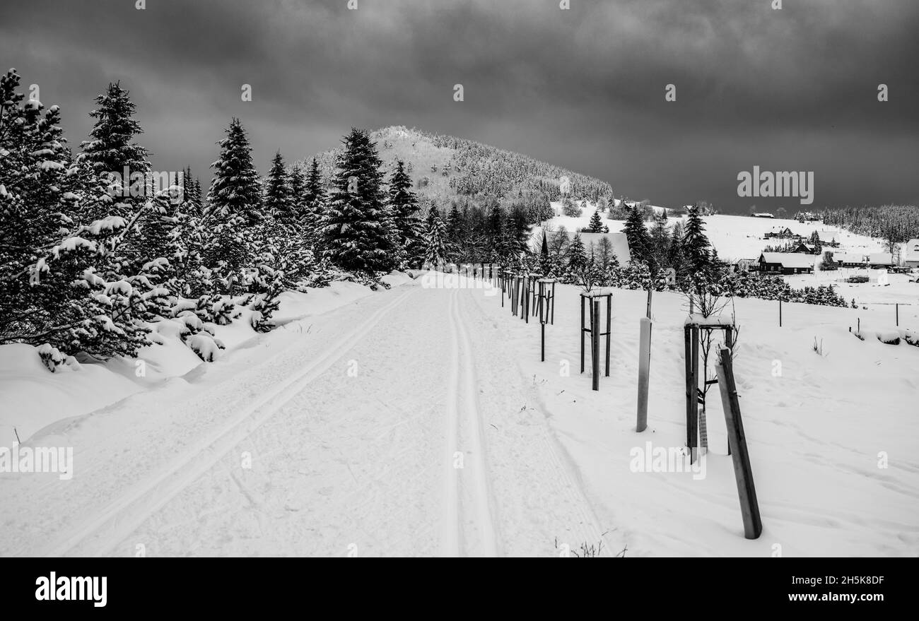 Evening winter time in Black and White Stock Photos & Images - Alamy