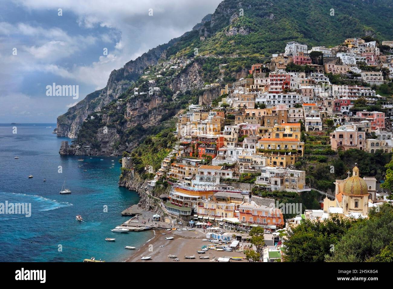 The historical town of Positano on the famous Amalfi Coast along the ...