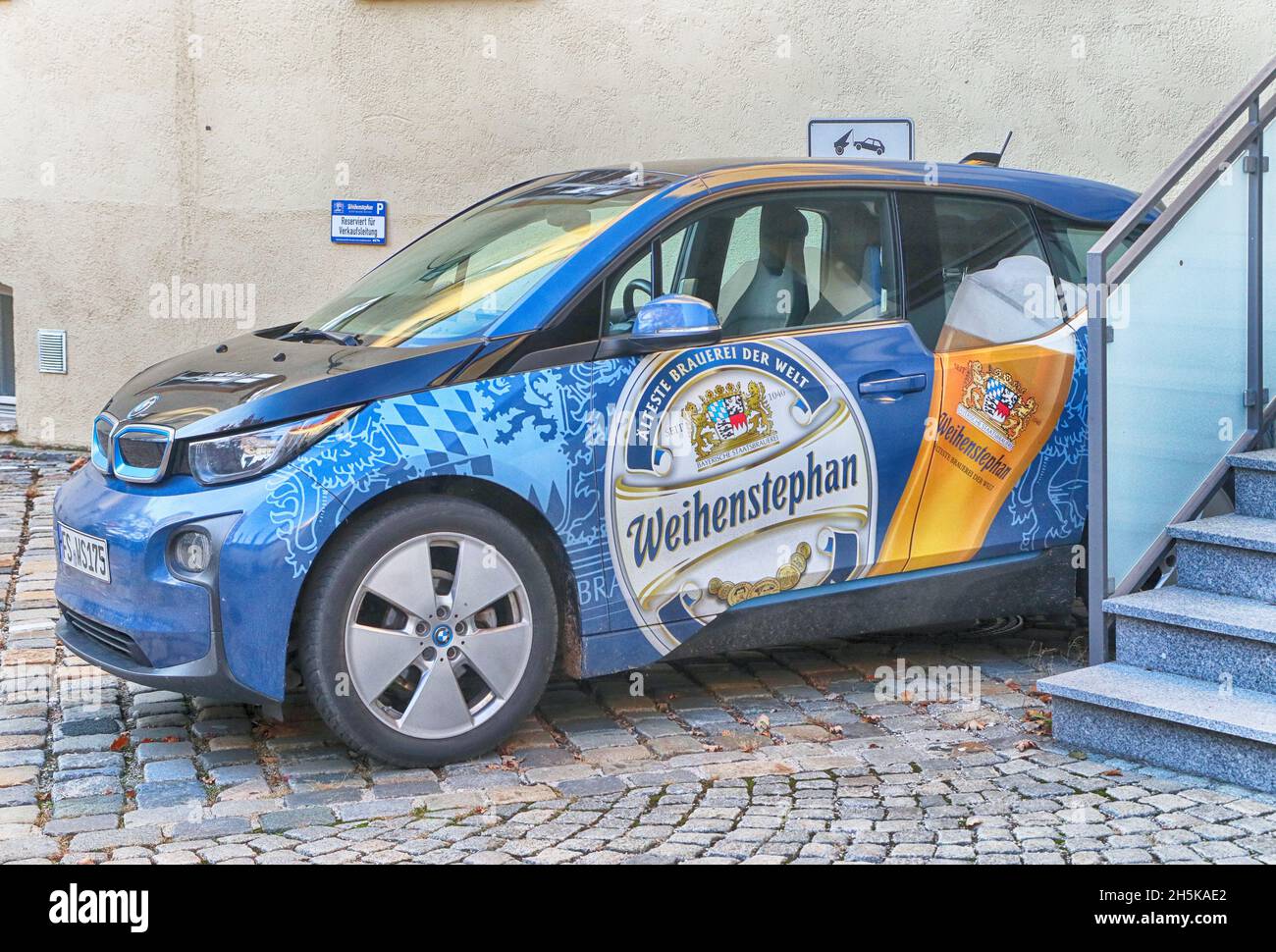 Weihenstephan, Bavaria, Germany - Car painted with the advertising, the ...