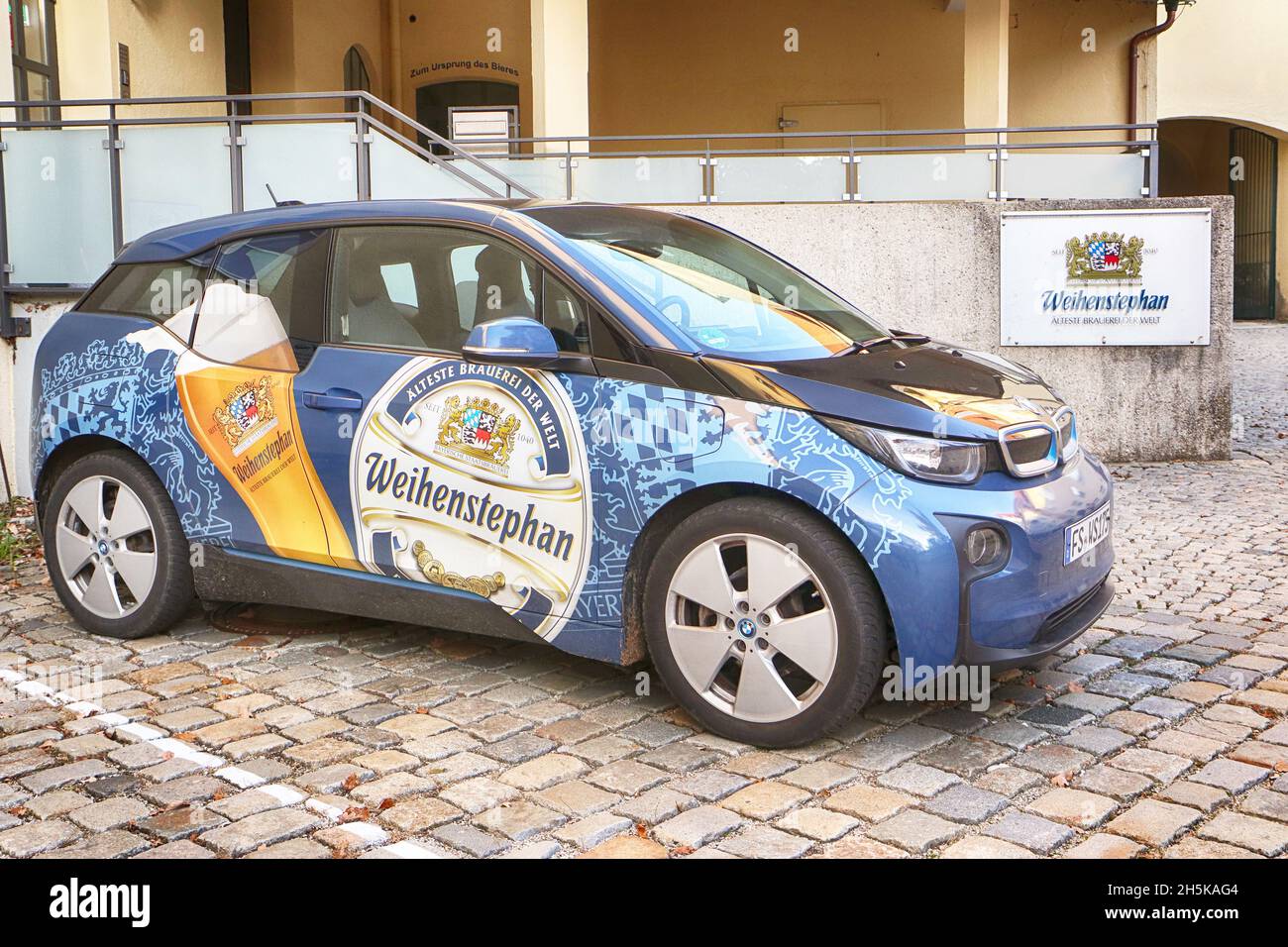 Weihenstephan, Bavaria, Germany - Car painted with the advertising, the ...