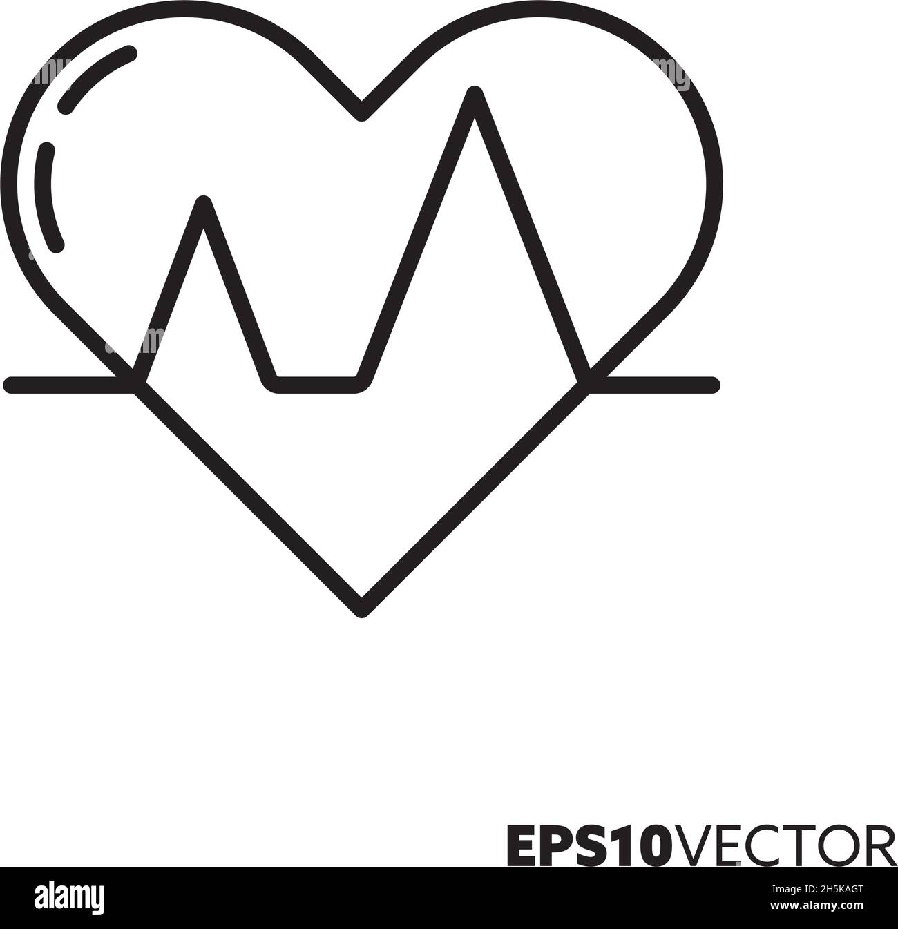 Heartbeat line icon. Outline symbol with heart shape and pulse graph ...