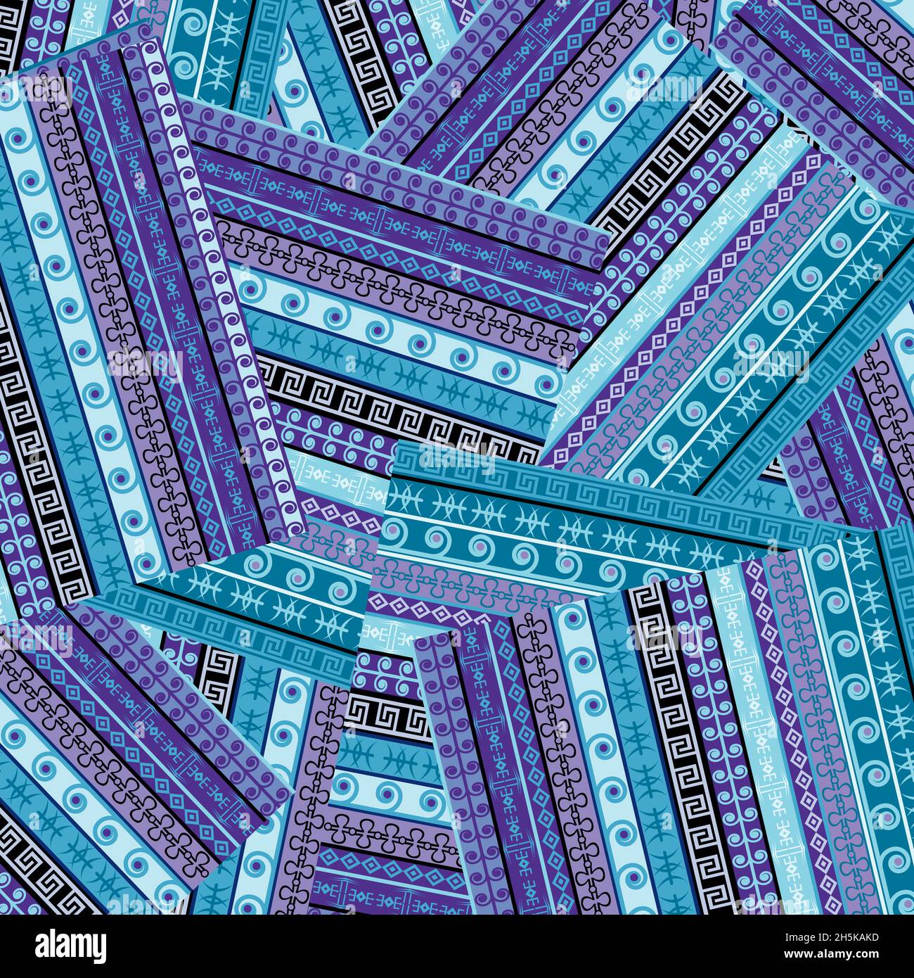 Blue background with ethnic ornaments patches Stock Photo - Alamy