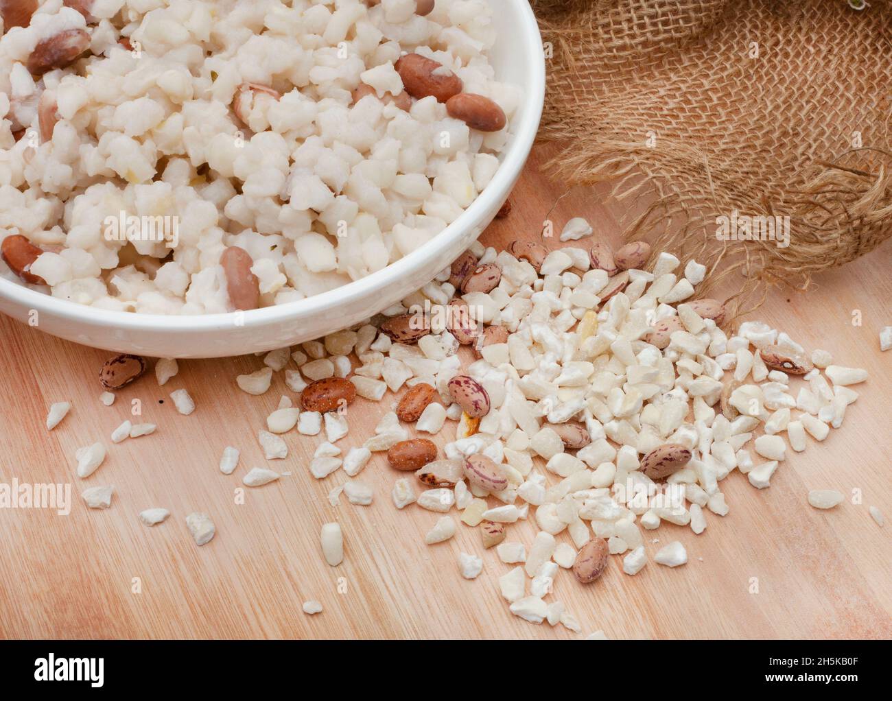 Traditional South African staple food made of pounded maize and beans ...