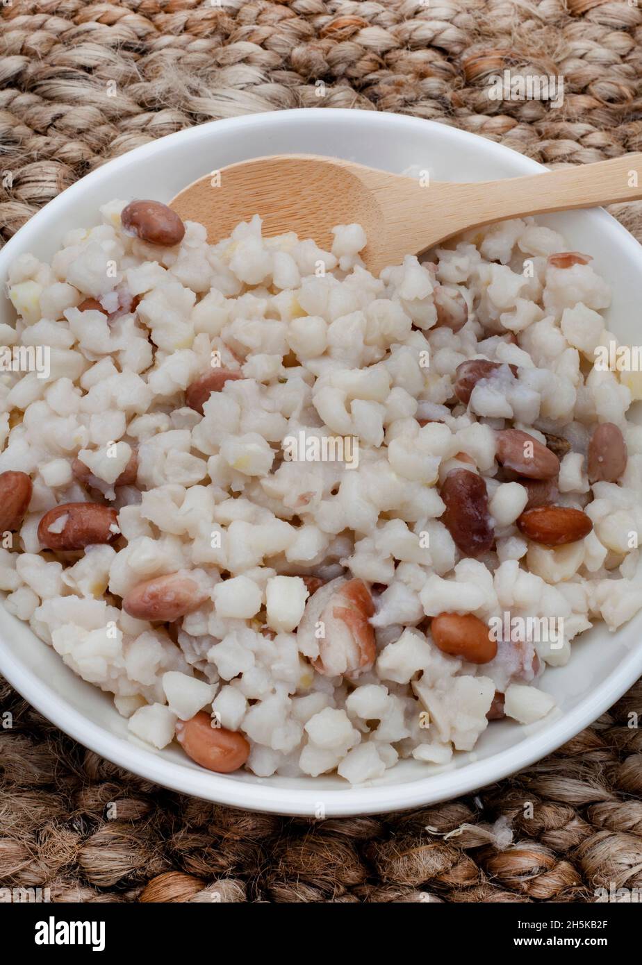 Traditional South African staple food made of pounded maize and beans ...