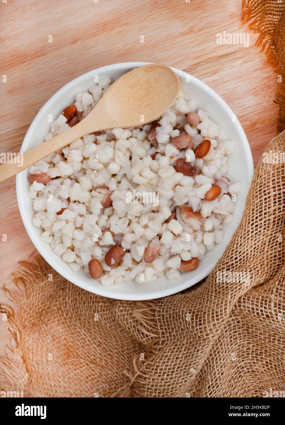 Traditional South African staple food made of pounded maize and beans ...