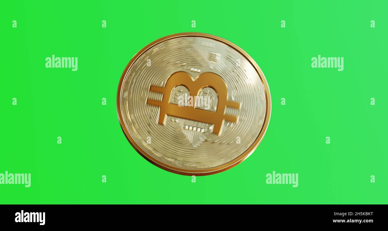 Bitcoin falling, rotating with background Green Screen 3d illustration ...