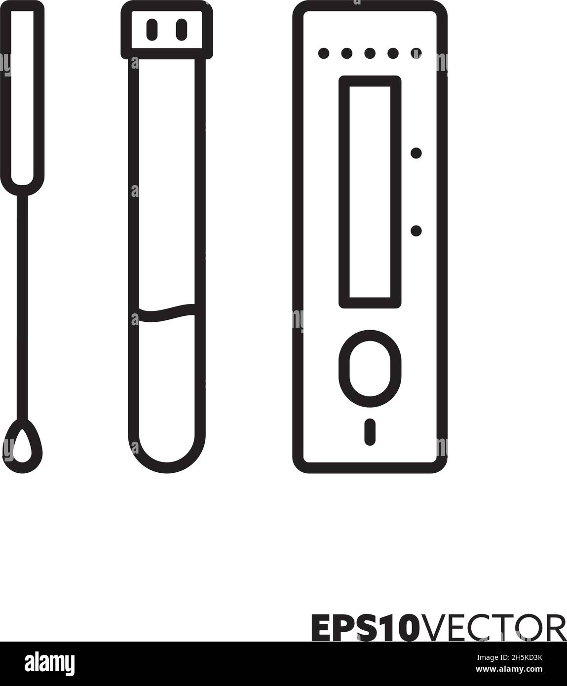 Coronavirus rapid test kit with swab, test tube and display line icon ...