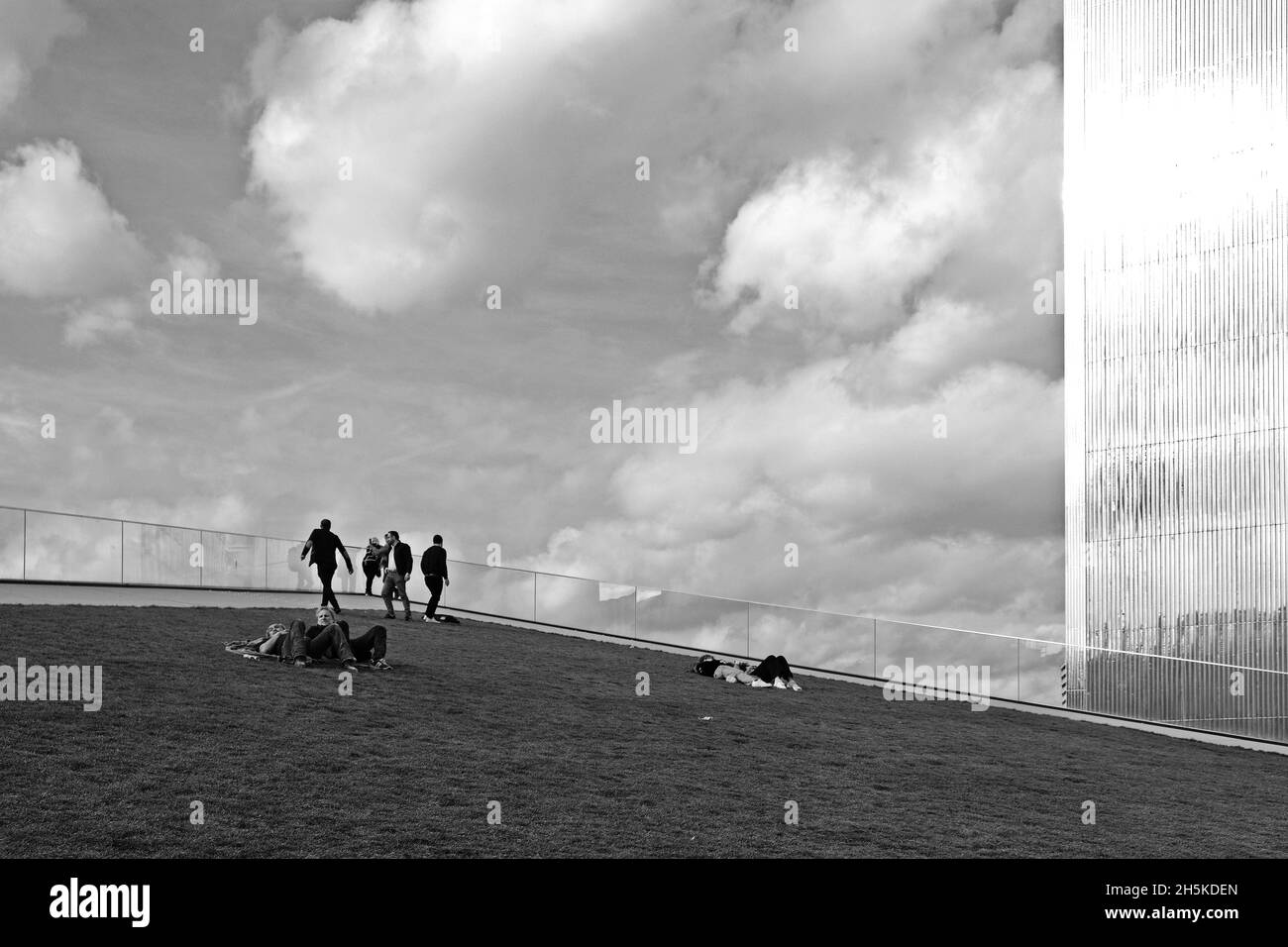 The green roof of the Kö Bogen II in the centre of Düsseldorf. A ...